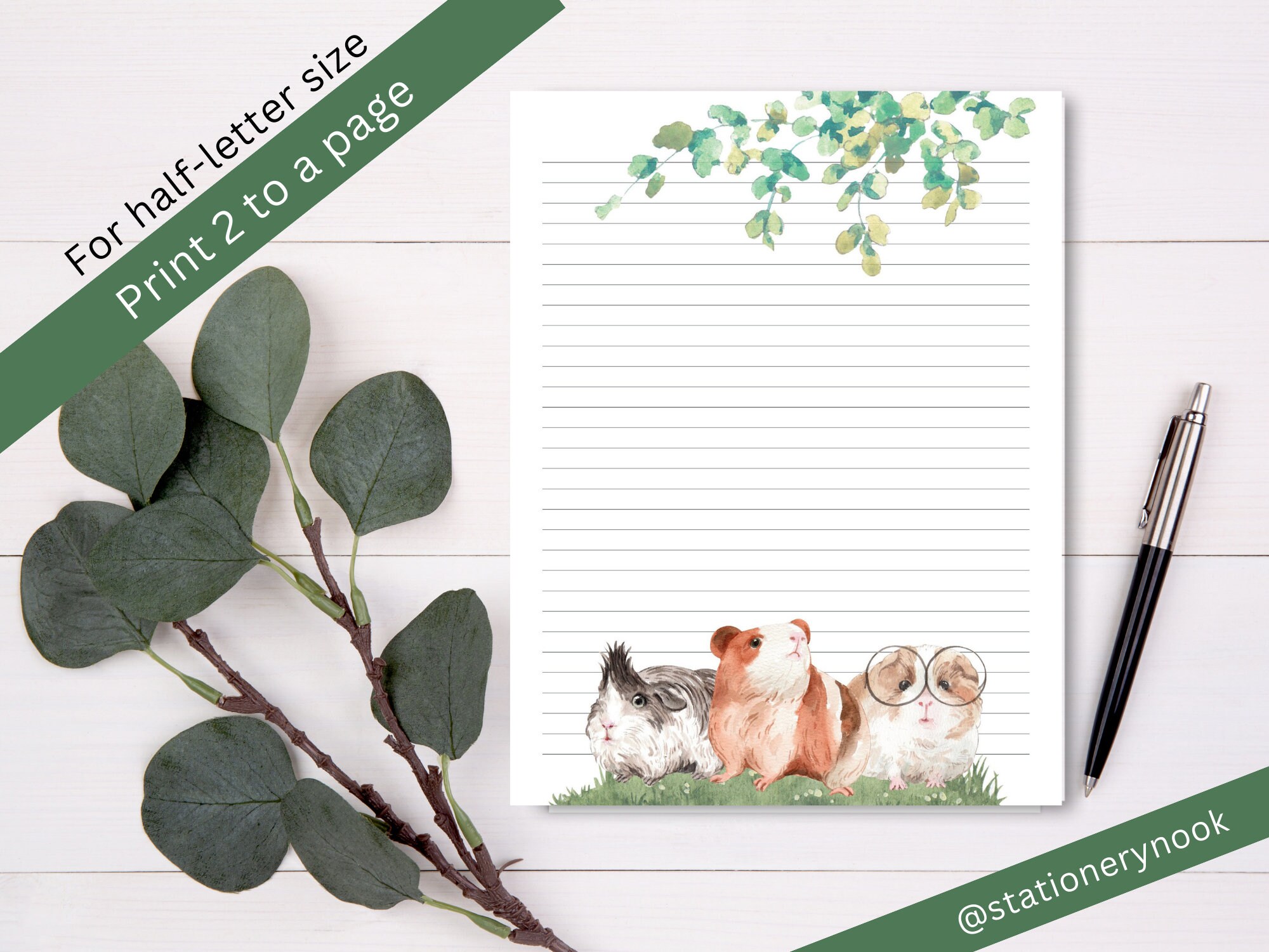 Stationery Set, Cute Guinea Pigs, Letter Writing Set, Digital Note ...