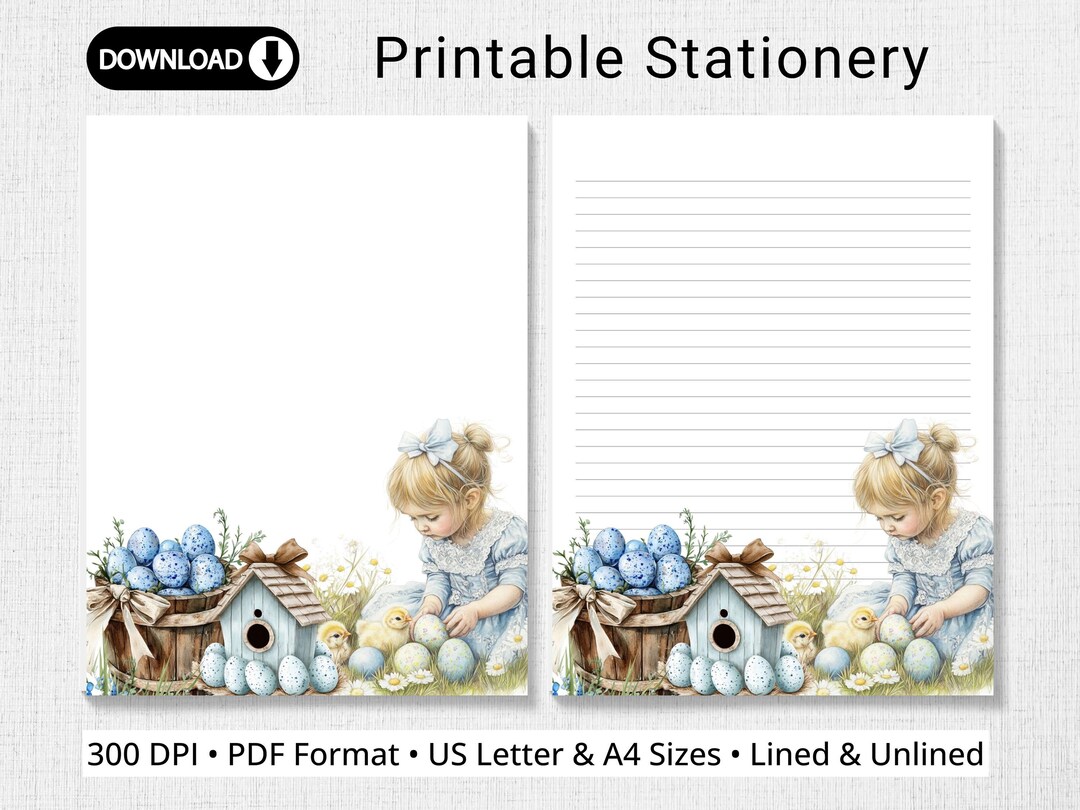 Easter Stationery, Girl & Baby Chicks, Letter Writing Set, Lined ...
