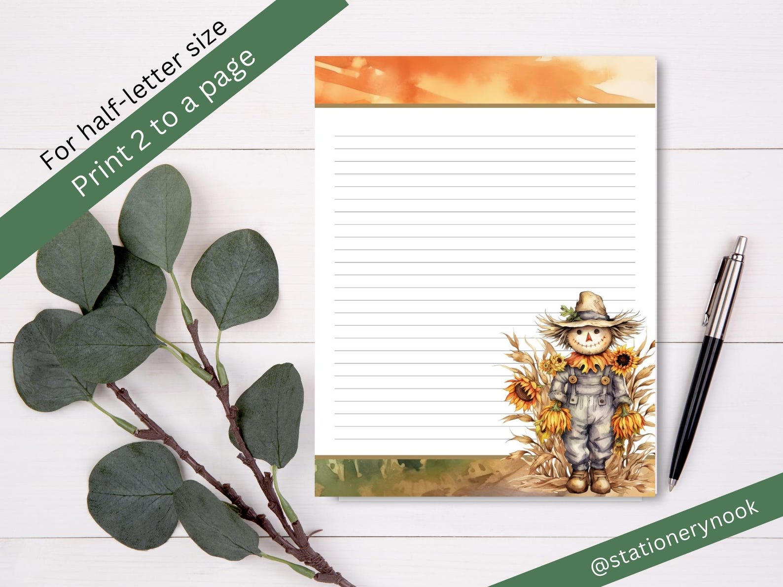 Stationery Set, Cute Scarecrow, Letter Writing Set, Watercolor Design ...