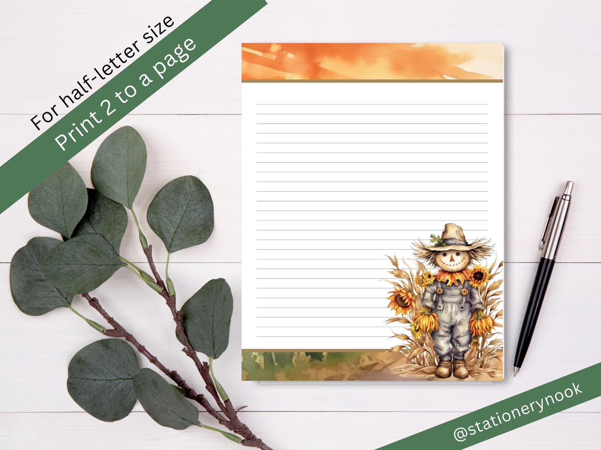 Stationery Set, Cute Scarecrow, Letter Writing Set, Watercolor Design ...
