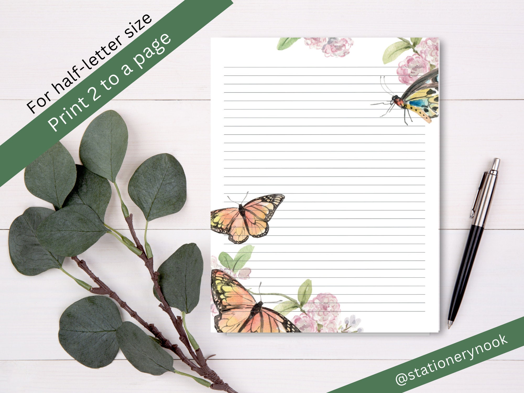 Stationery Printable Butterfly Watercolor Letter Writing Set Digital ...
