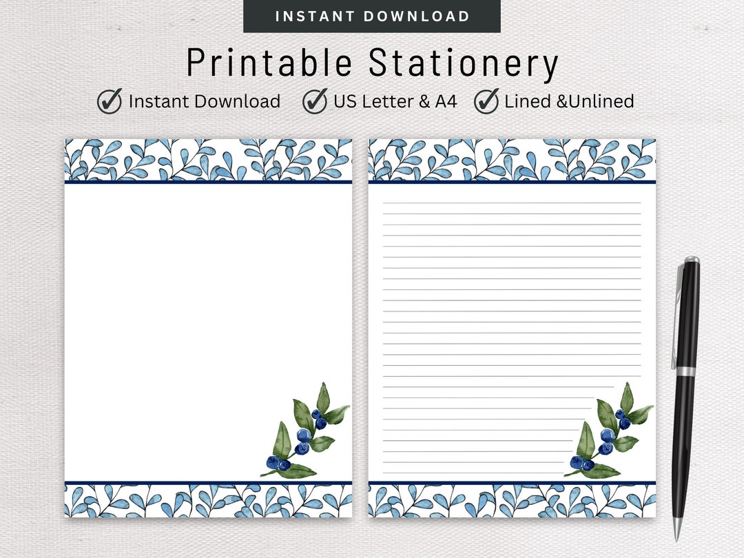 Stationery Set, Blueberries Watercolor, Letter Writing Set, Fruit Theme ...