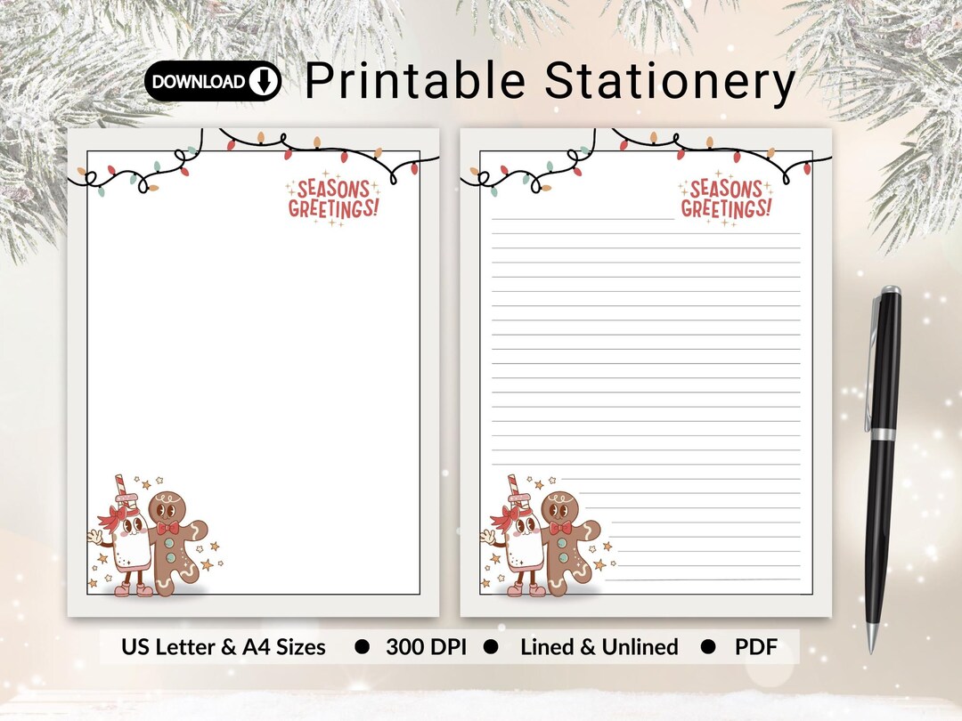 Stationery Set, Christmas Cute Gingerbread, Letter Writing Set, Digital ...