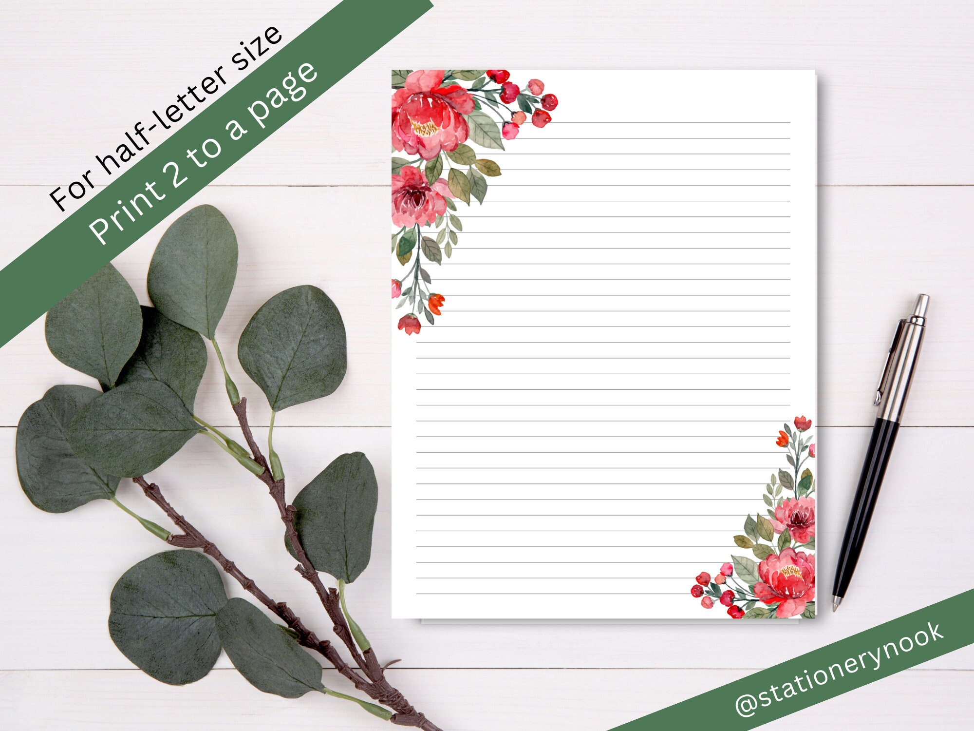 Stationery Set, Red Floral, Letter Writing Set, Digital Note Taking ...