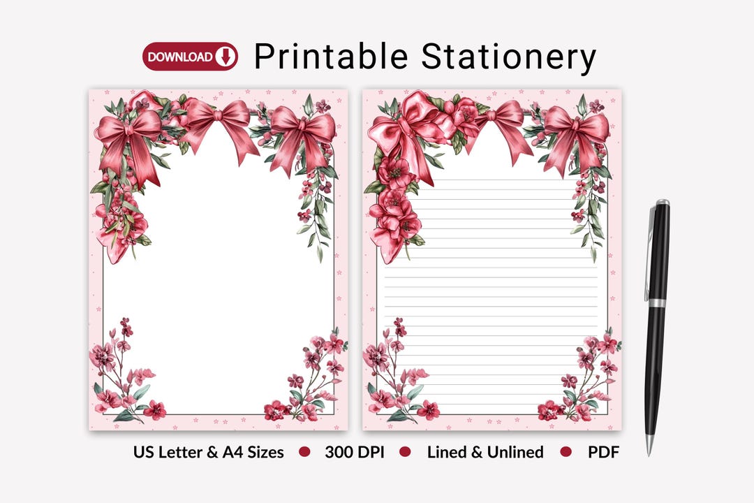 Stationery Set, Coquette Floral, Letter Writing Paper, Watercolor ...