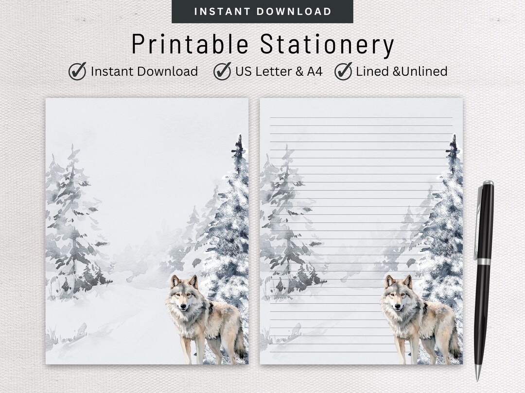 Winter Stationery Wolf Theme Letter Writing Set Digital Note Taking ...