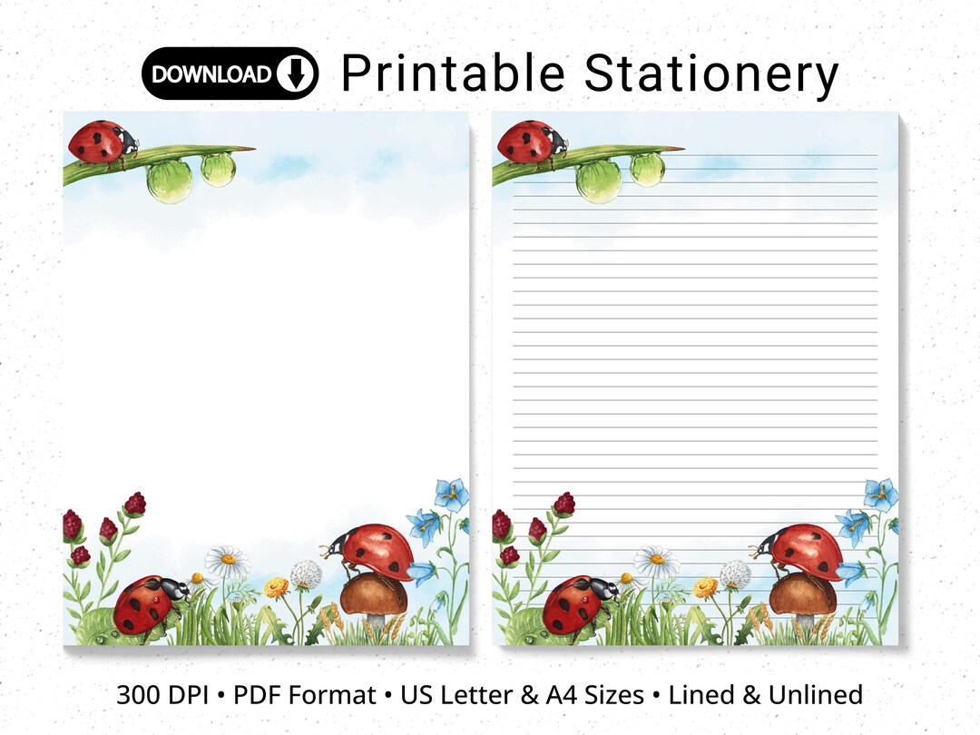 Floral Letter Paper, Ladybug Stationery for Journaling and Letters, Pen ...