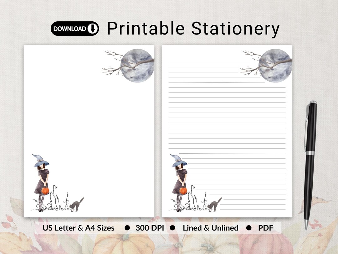 Stationery Set, Halloween Witch, Letter Writing Set, Watercolor Design ...