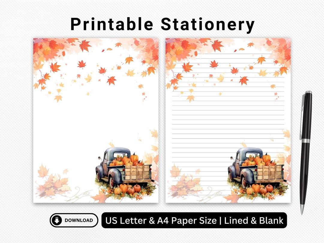 Stationery Set, Fall Vintage Truck, Letter Writing Set, Watercolor ...