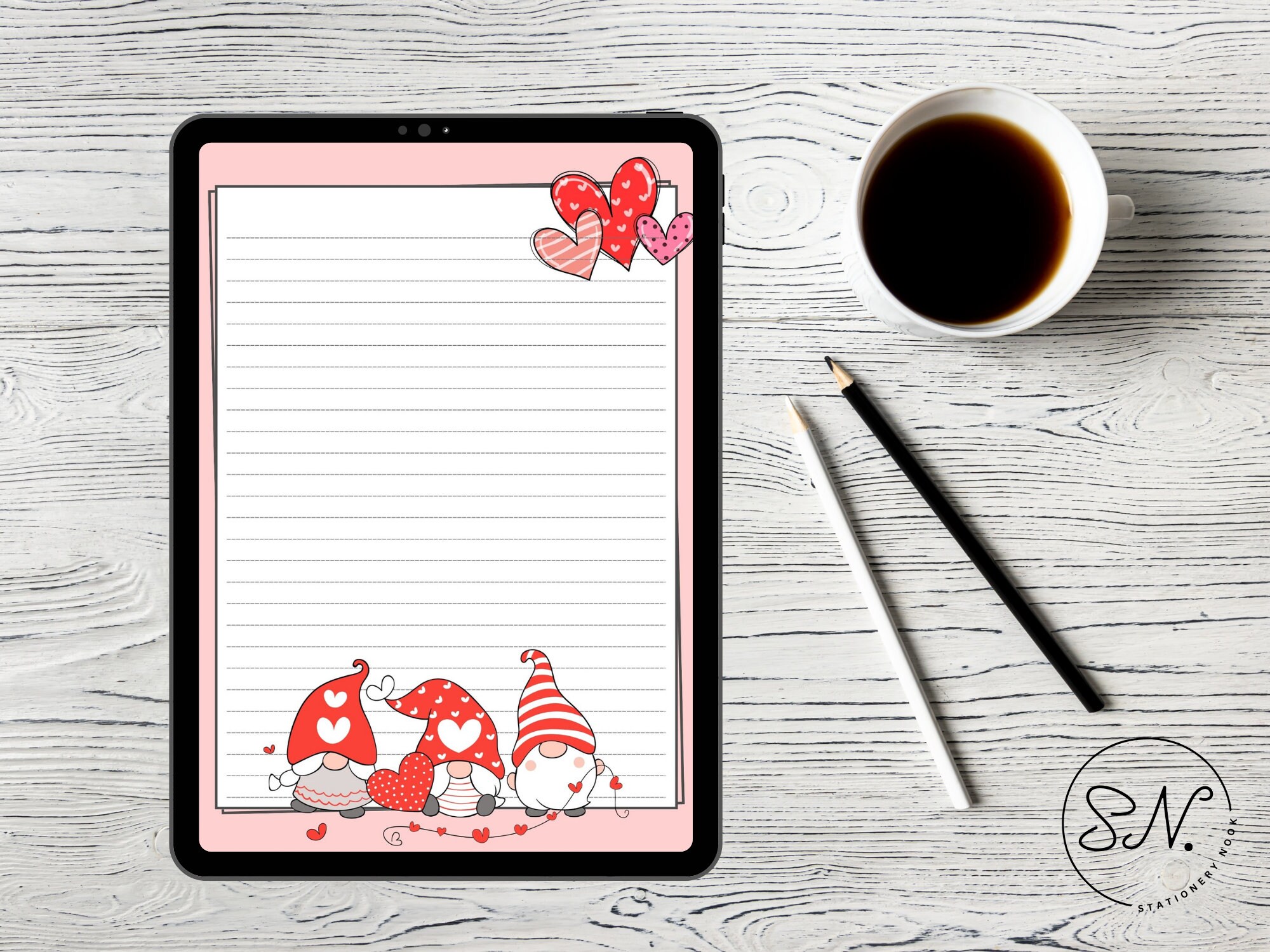 Cute Gnome Valentine Stationery, Letter Writing, Lined and Unlined Note ...