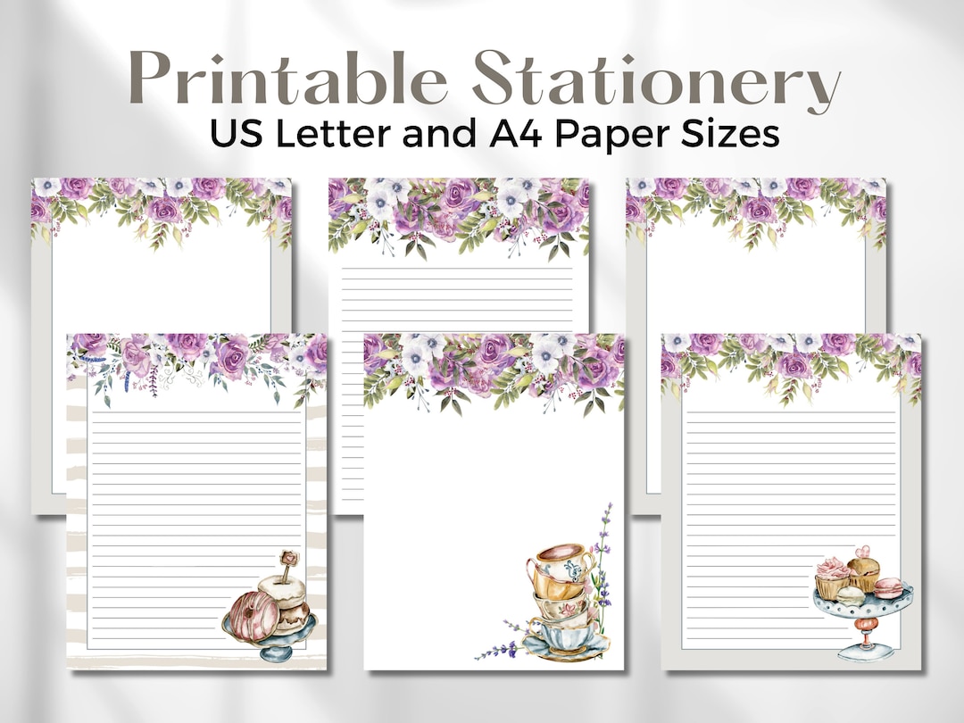 Tea Time Stationery Printable Letter Writing Paper Lined & - Etsy