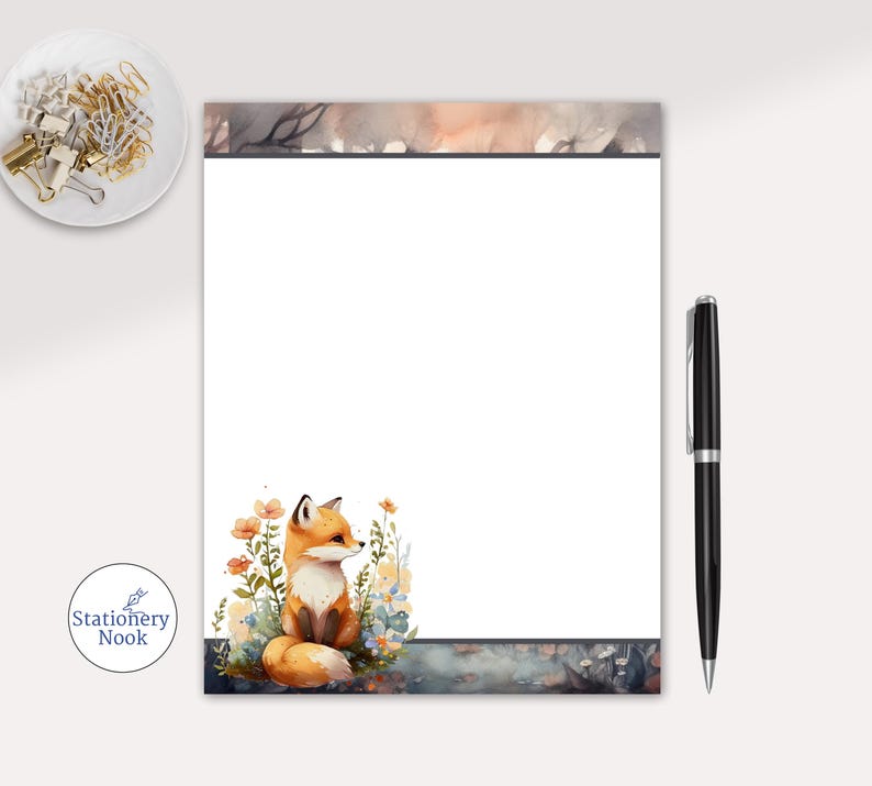 Cute Fox, Letter Writing Paper, Printable Animal Stationery, A4 & US ...