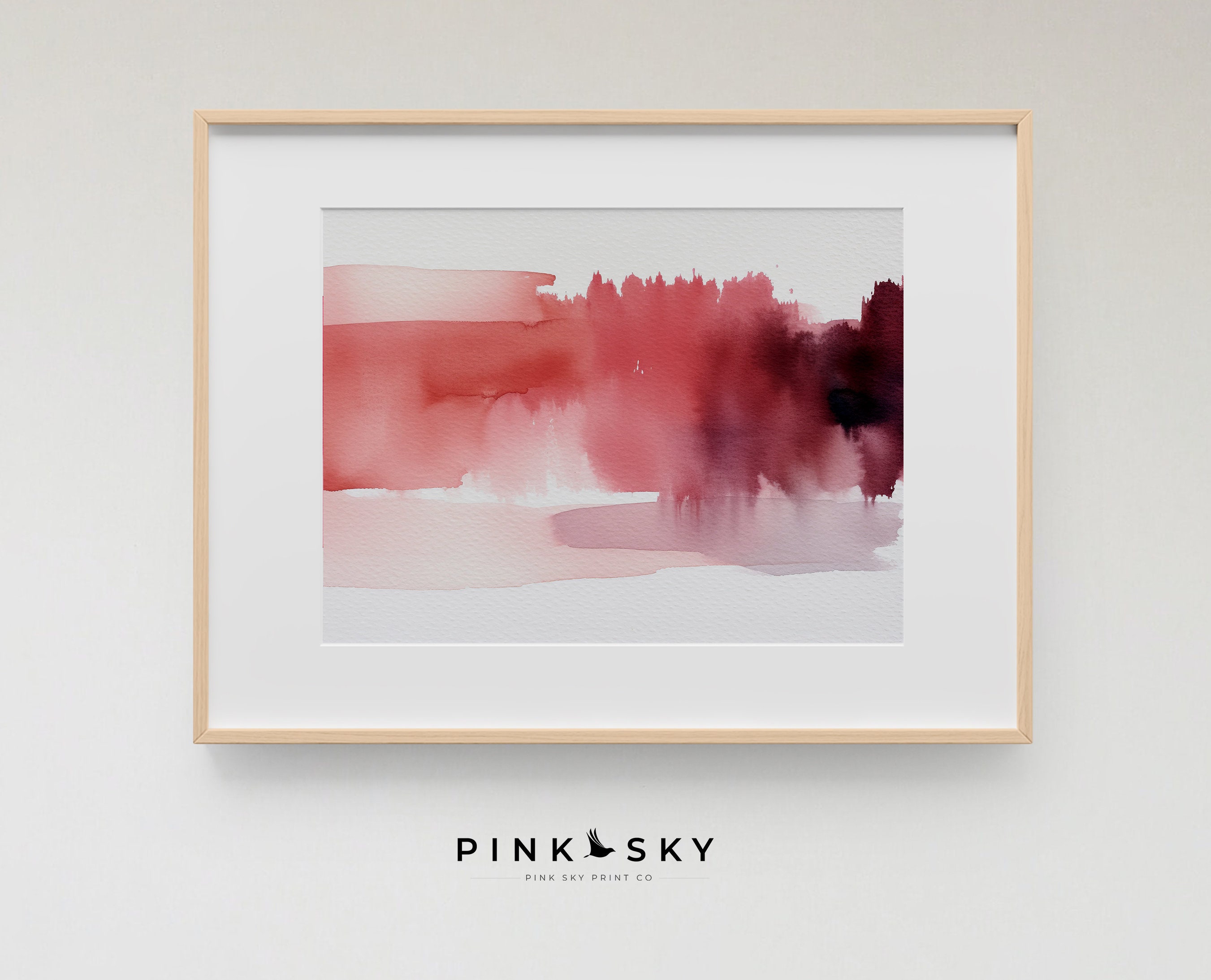 Minimalist Abstract Watercolor Printable in Red Crimson and Rose ...