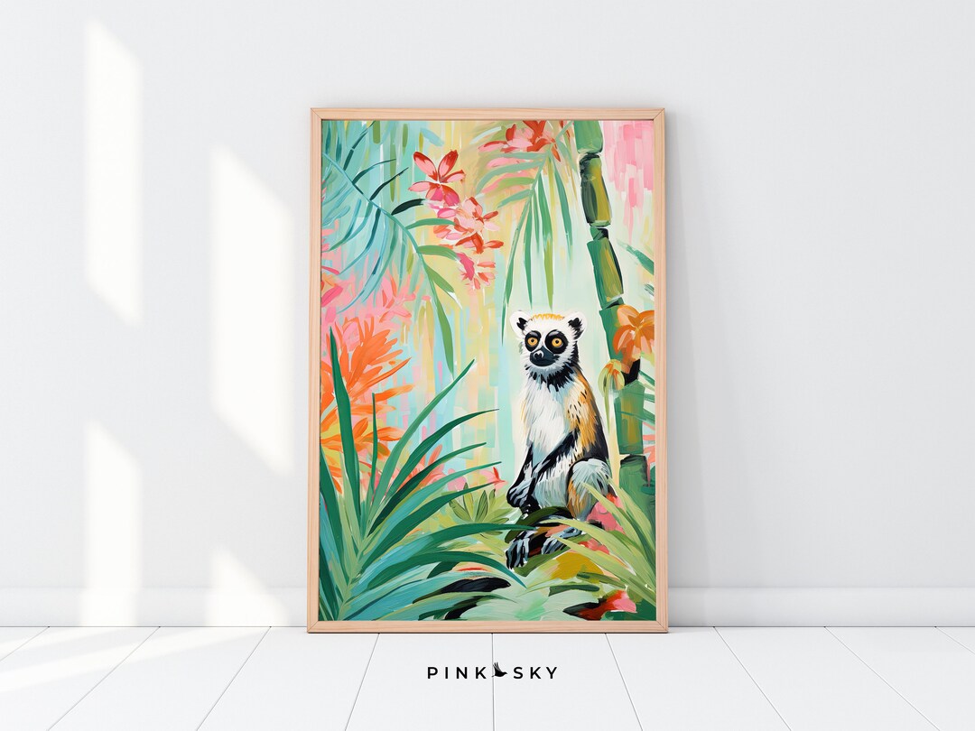 Lemur Art Print | Tropical Jungle Animal Portrait | Colorful Wildlife ...