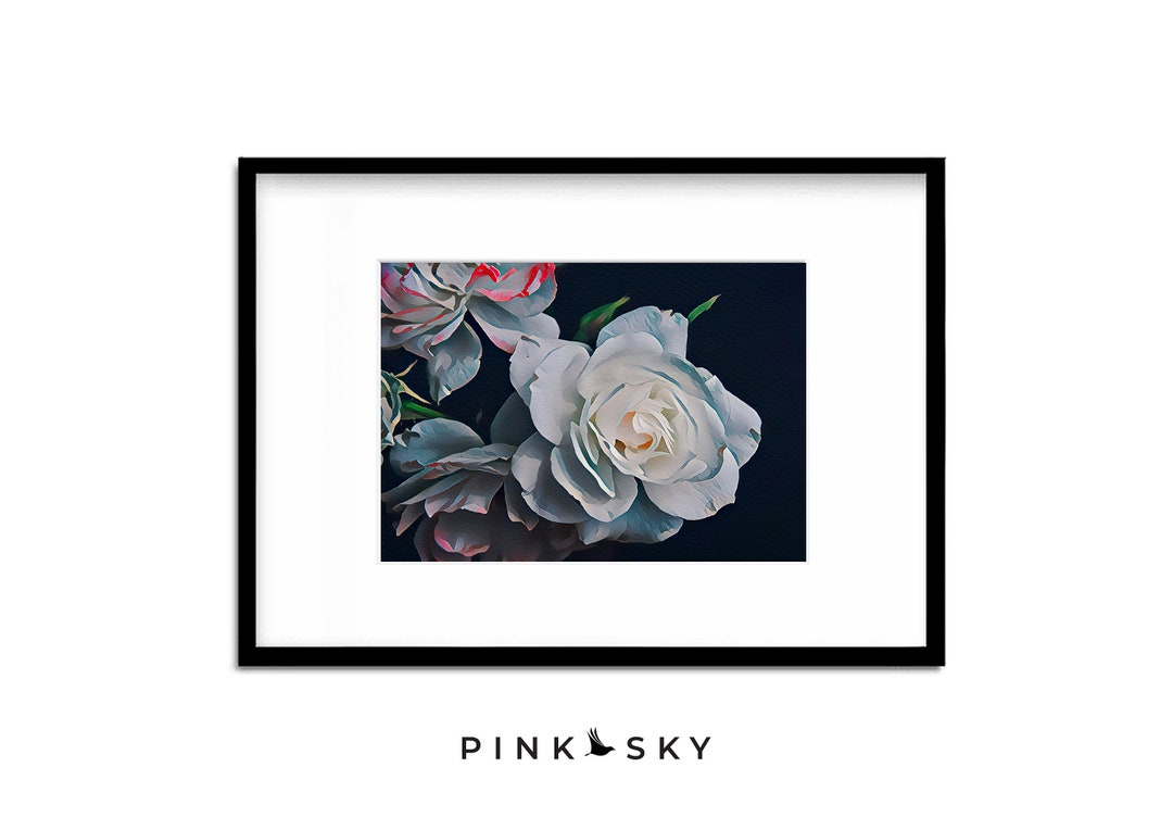 White Rose Abstract Printable Wall Art, Moody Floral Bouquet Fine Art ...
