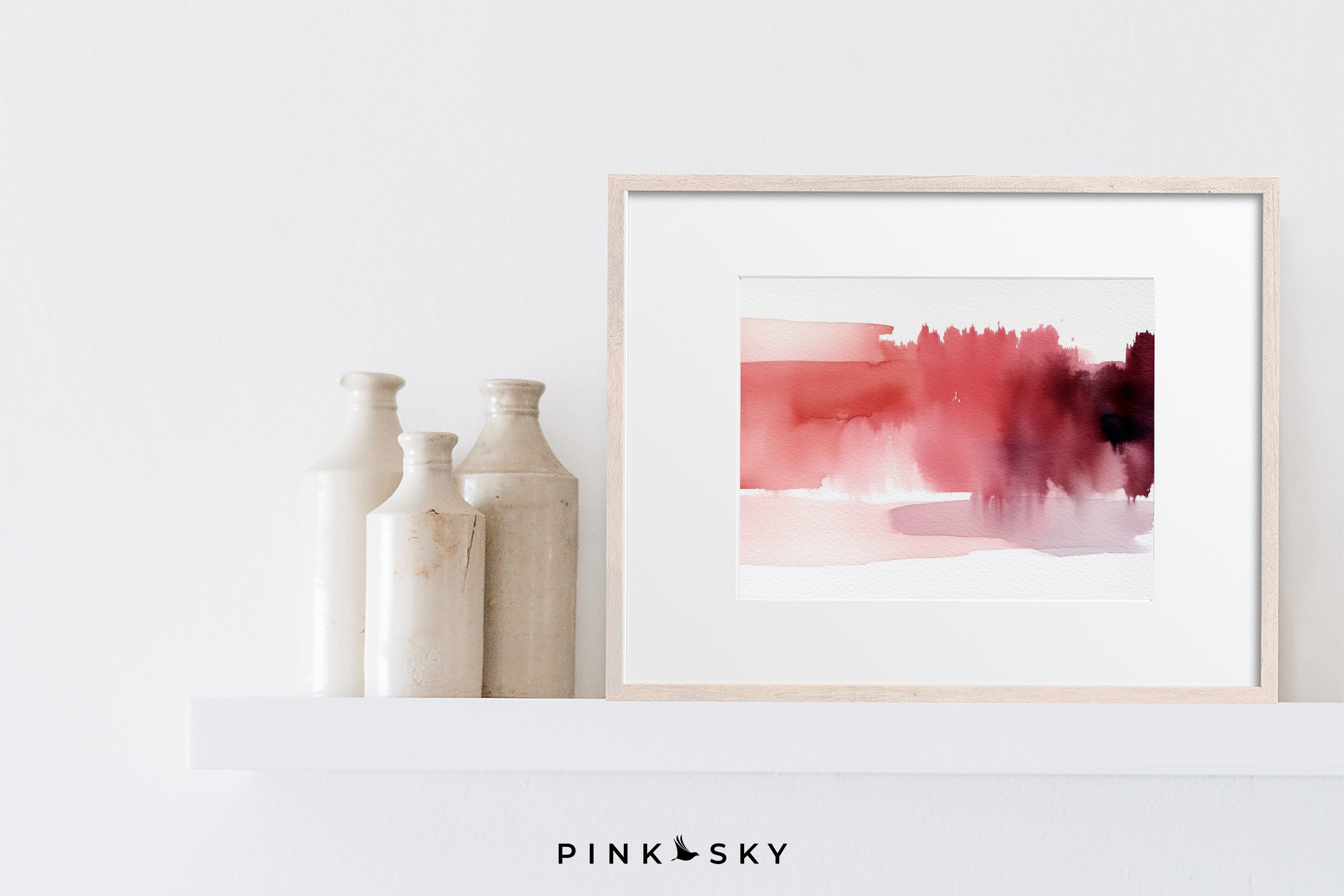 Minimalist Abstract Watercolor Printable in Red Crimson and Rose ...