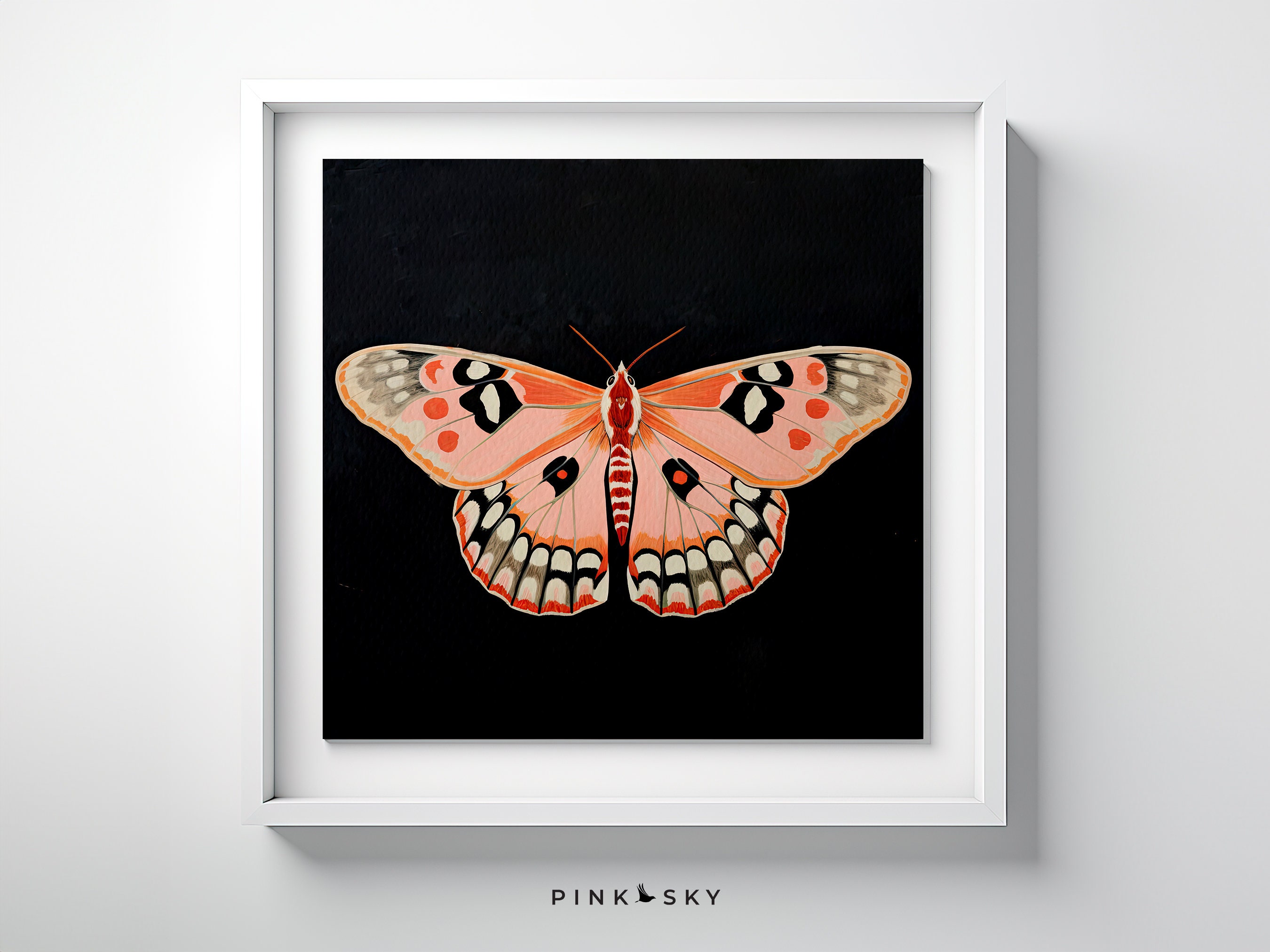 Pink Moth Art Print: Bold Earthy Colors, Square Format (digital ...