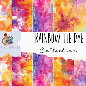 Rainbow Tie Dye Pattern Digital Paper Set, Colorful Printable Bundle ...