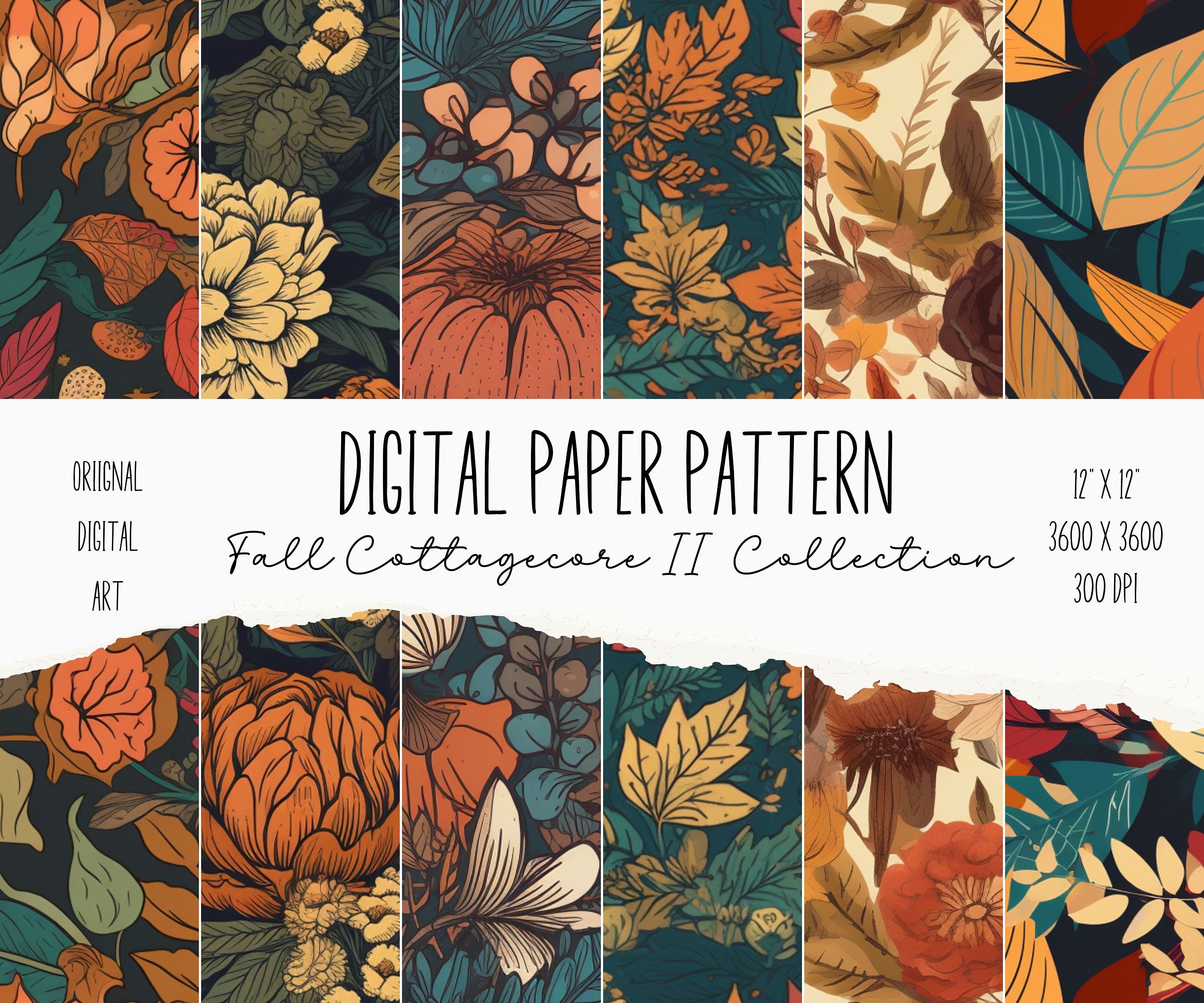 24 Fall Cottagecore II Digital Paper Set, Fall Flowers Pattern, Autumn ...