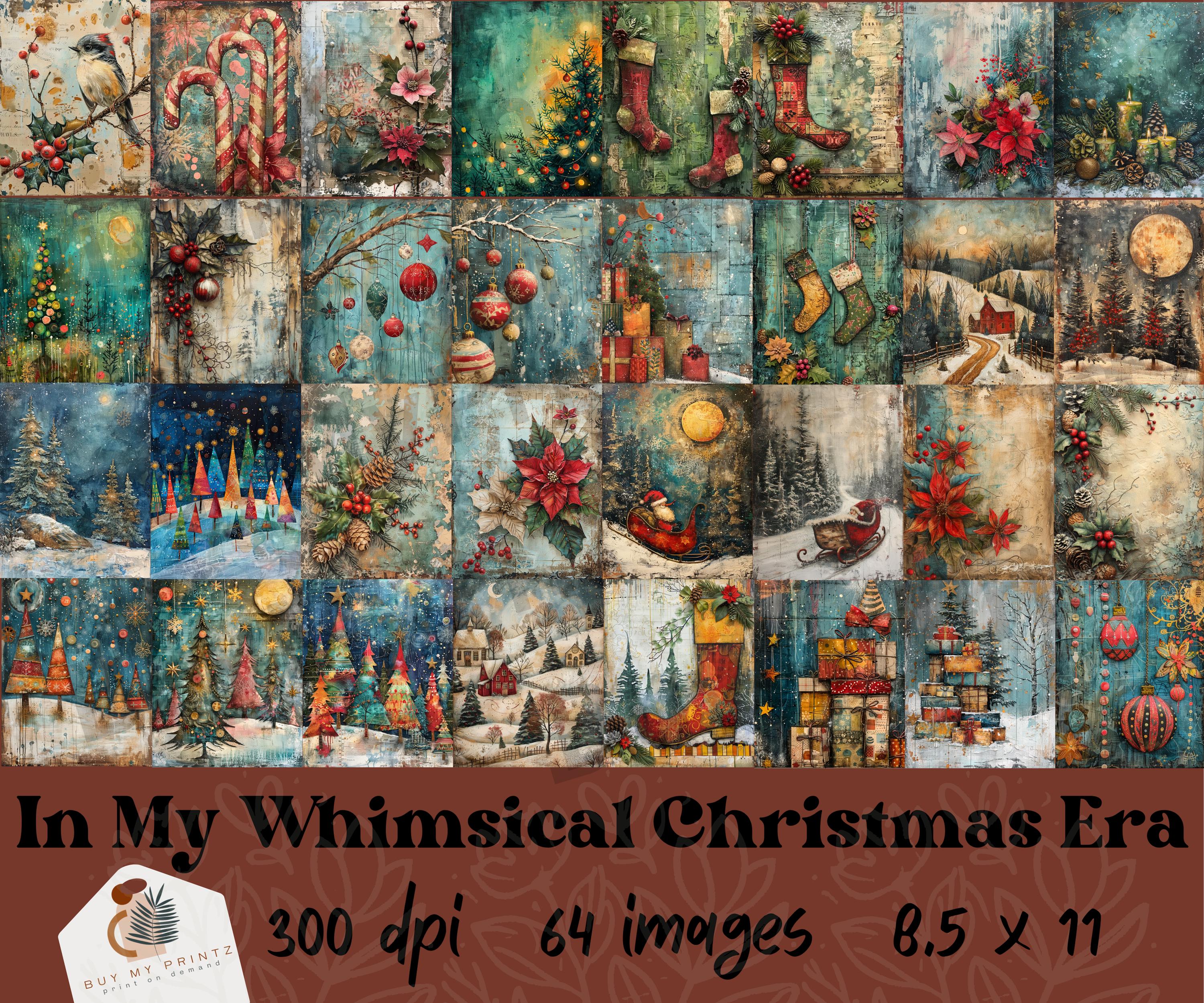 In My Whimsical Christmas Era Digital Paper, Xmas Floral Pattern PNG ...