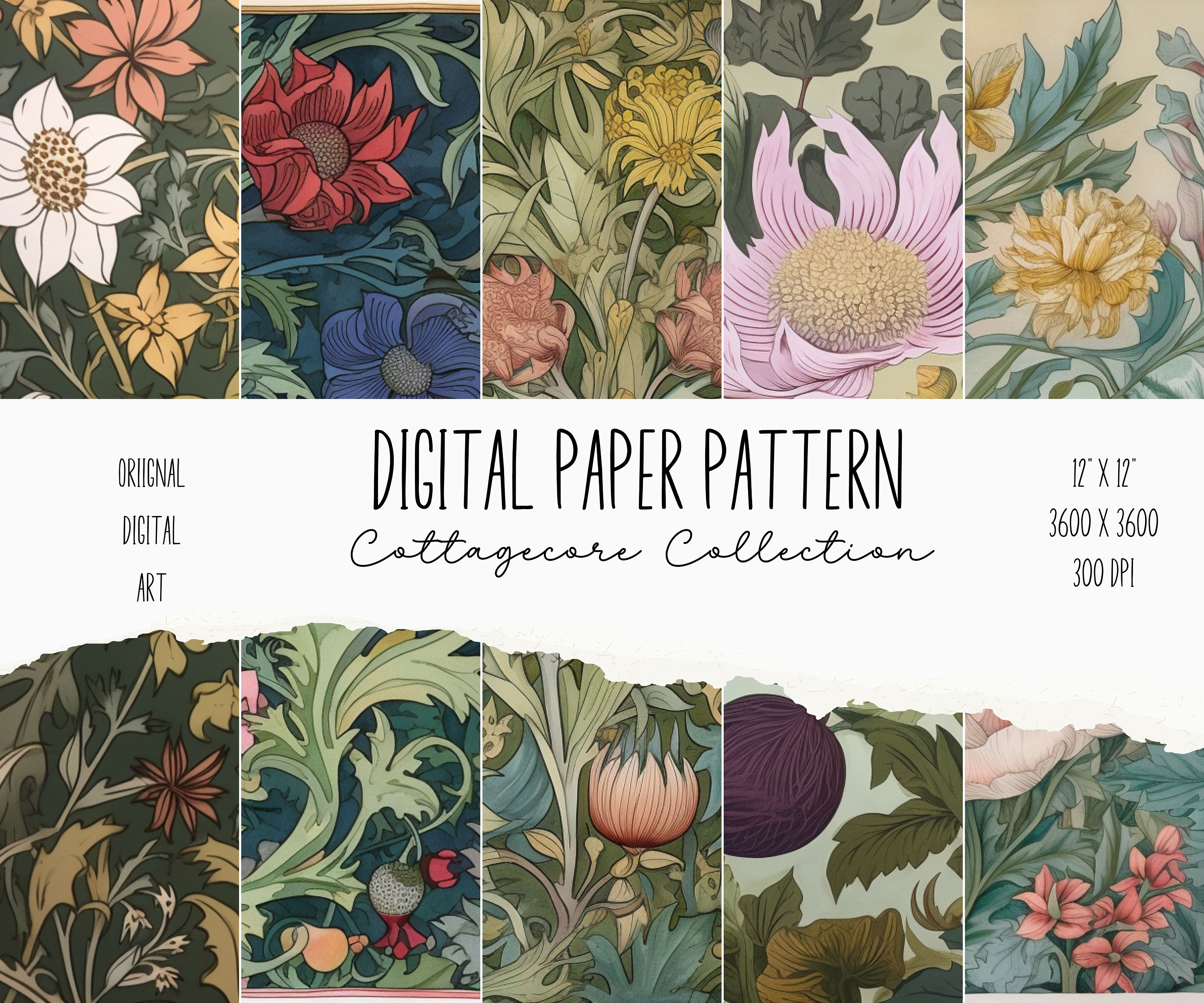 Cottagecore Pattern Digital Paper Set, Forestcore Pattern, Botanical ...