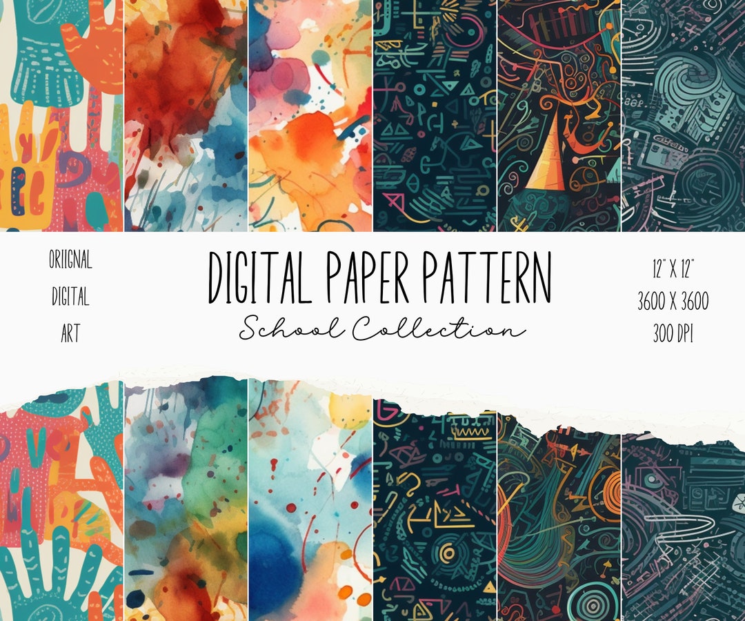 30 School Themed Digital Paper Set, Back to School Patterns, Art, Music ...