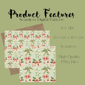 Coquette Christmas Bows Seamless Pattern Pngs, Bow Print, Holiday ...