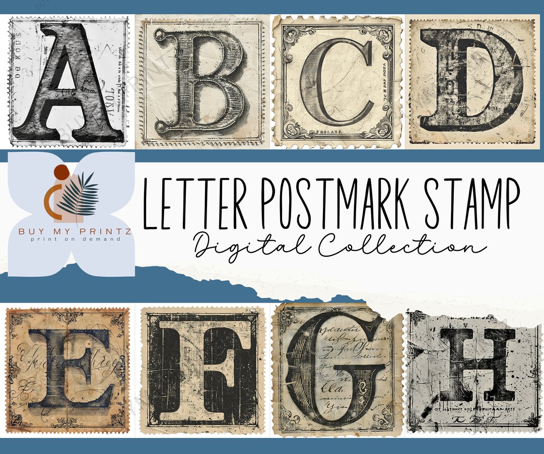Vintage Postmark Stamp Alphabet Ephemera Pack, Printable Junk Journal ...