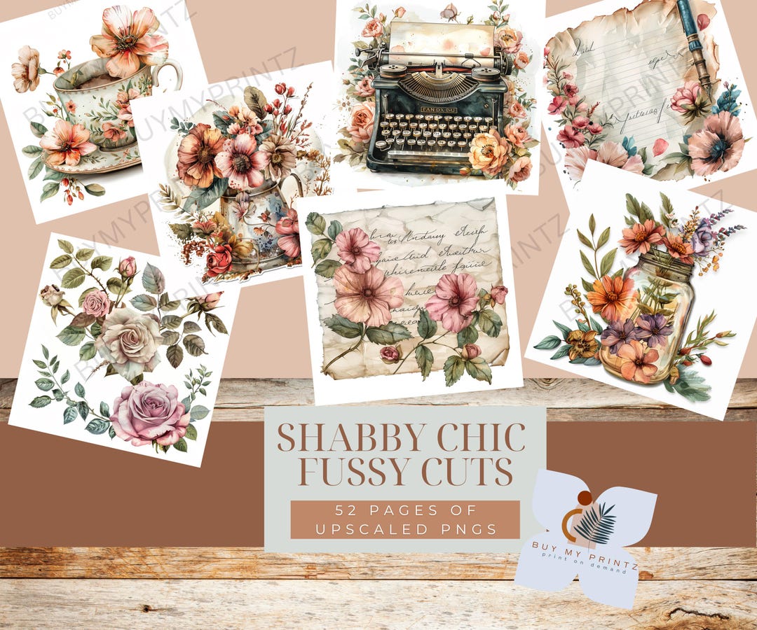 Shabby Chic Fussy Cuts Kit Printable PNG Pages With Ephemera Pastel ...