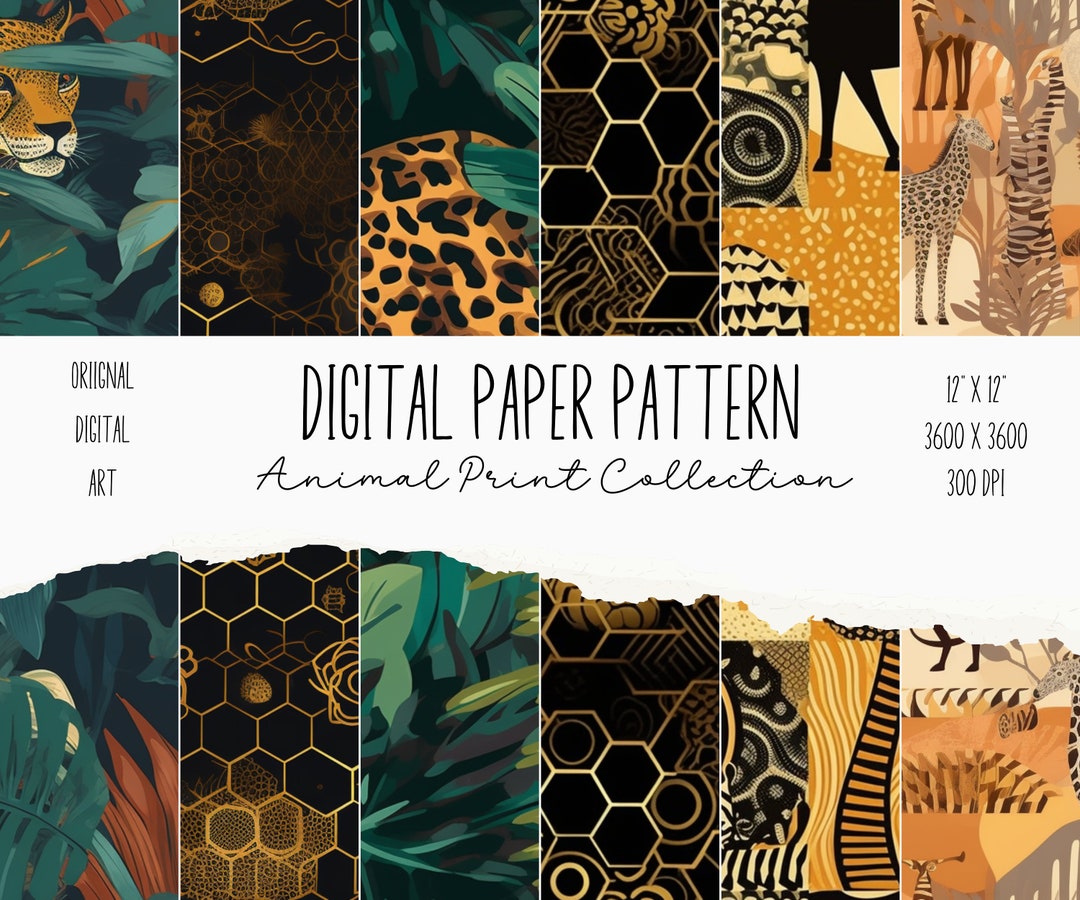 Animals Digital Paper, Zebra, Leopard, Giraffe, Repeatable Pattern ...