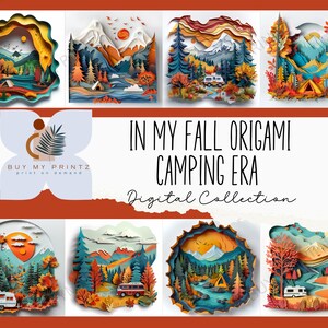 28 Fall Origami Camping Digital Papers, Autumn Downloadable PNG Set ...