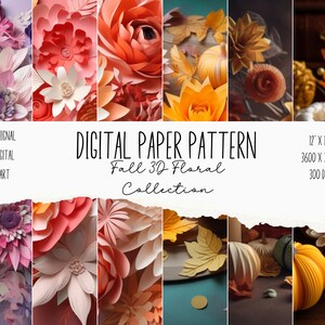 3D Autumn Flowers Digital Paper, 3D Floral Seamless Patterns, Scrapbook ...