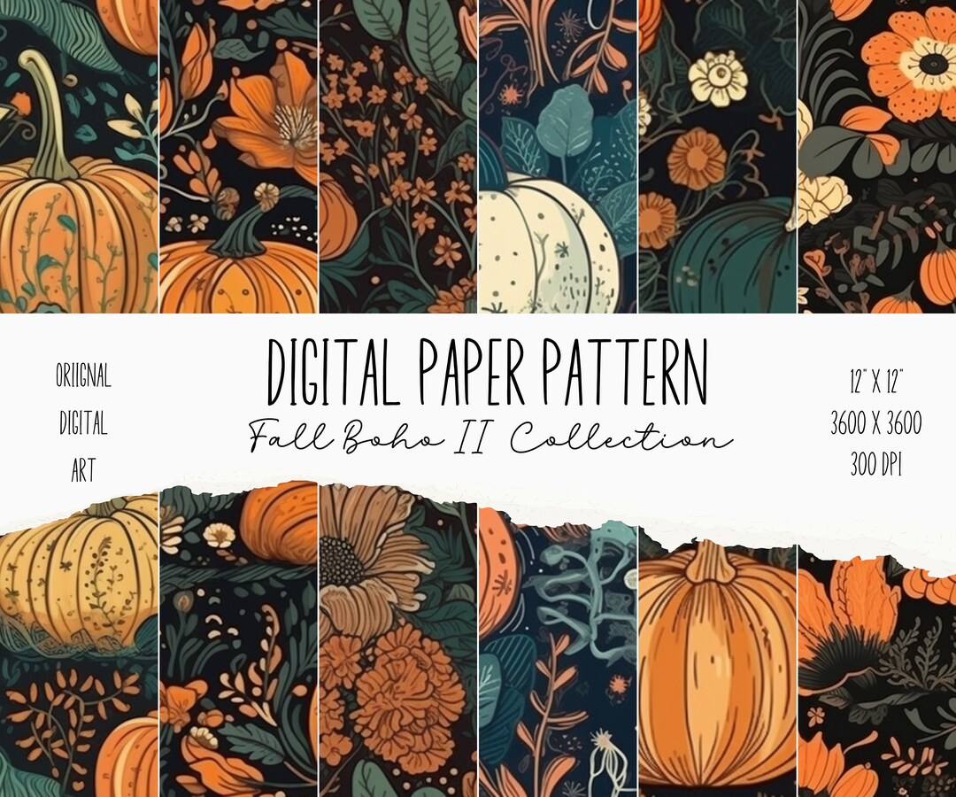 24 Fall Boho II Digital Paper Set, Fall Flowers Pattern, Autumn Prints ...