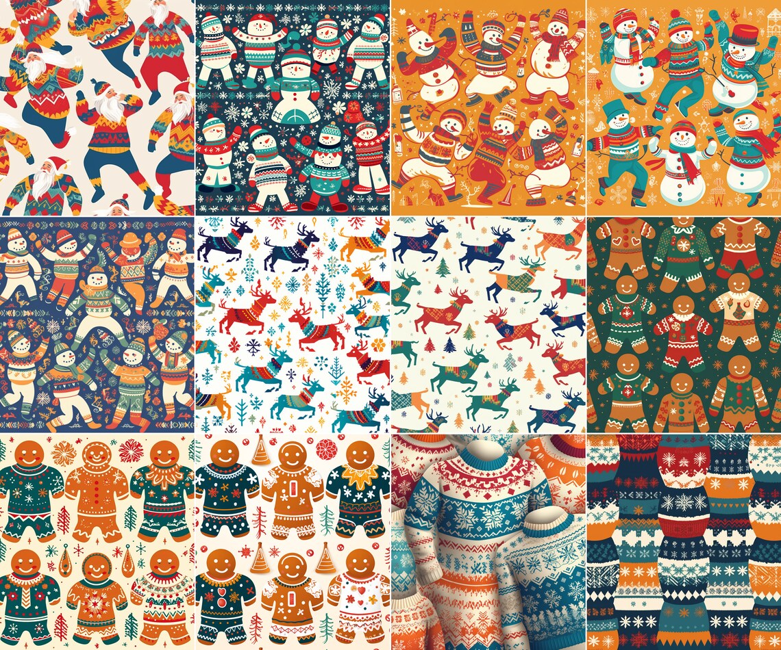 Ugly Christmas Sweater Digital Paper, Ugly Sweaters PNG, Christmas ...
