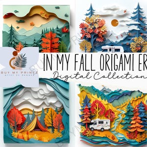 28 Fall Origami Camping Digital Papers, Autumn Downloadable PNG Set ...