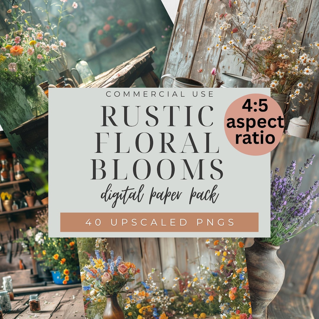 Rustic Floral Blooms Digital Paper Pack Vintage Flower Patterns ...