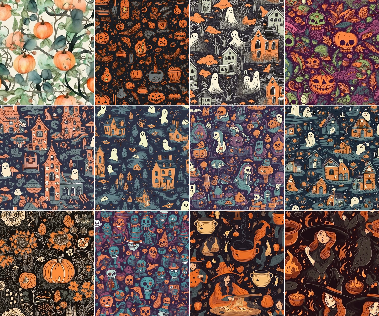 24 Halloween Seamless Digital Paper Set, Pumpkins Fall Pattern, Haunted ...