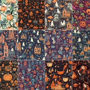 24 Halloween Seamless Digital Paper Set, Pumpkins Fall Pattern, Haunted ...