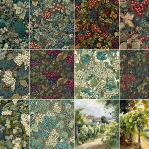 Winery Pattern Digital Paper Set, Grapevines Pattern, Vineyard Pattern ...