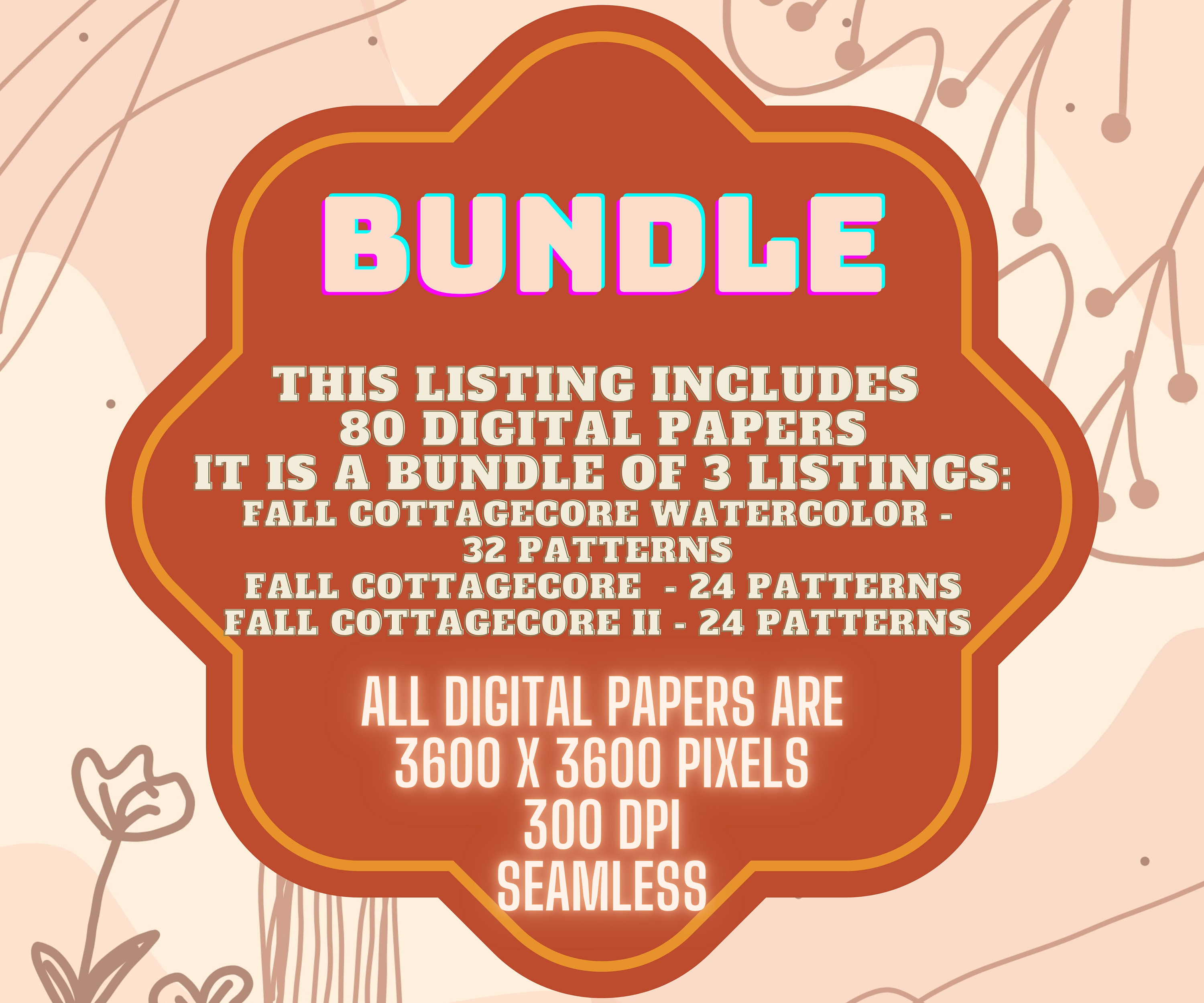 Fall Cottagecore BUNDLE Digital Paper Set, 80 Fall Forestcore Botanical ...