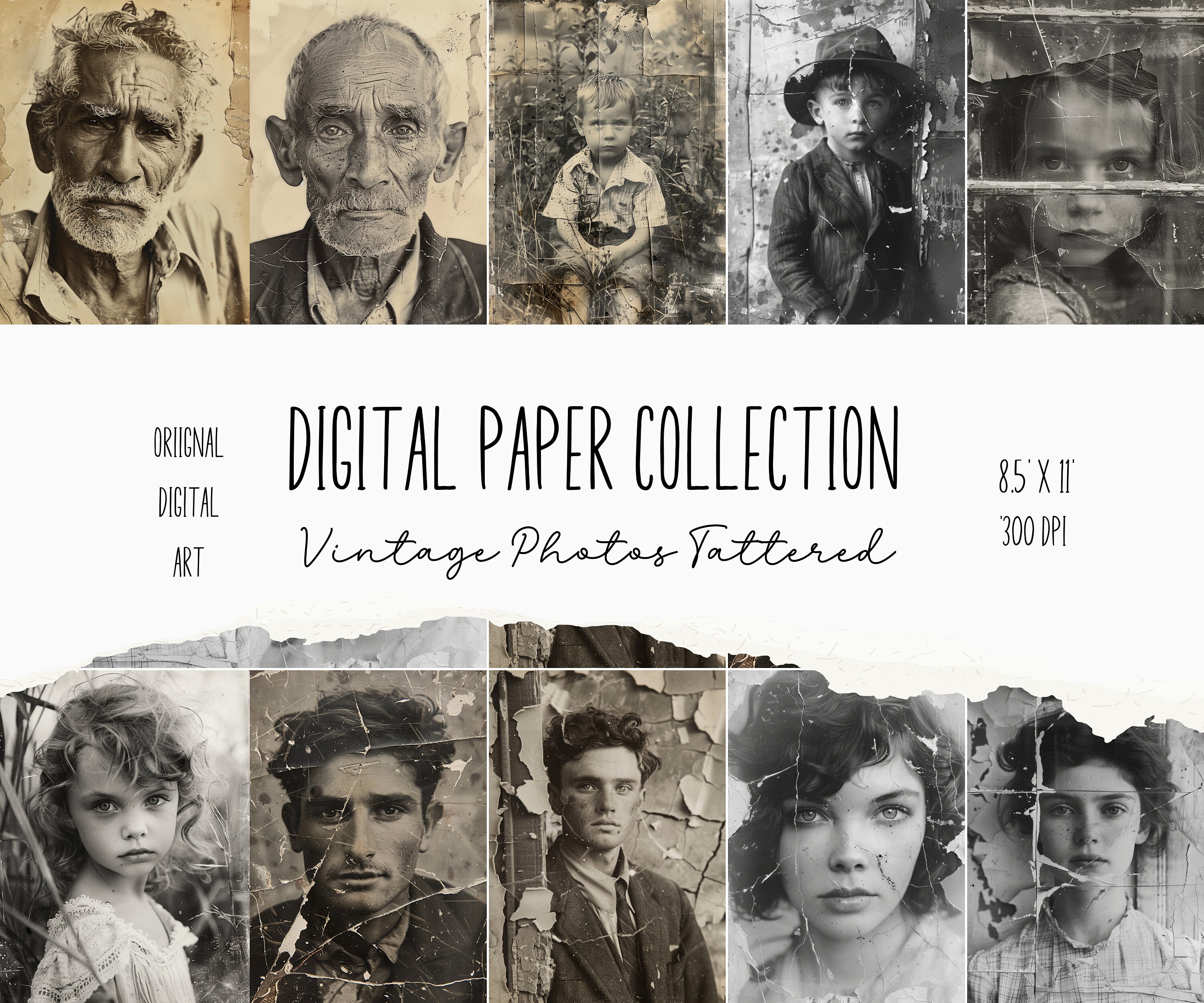 Tattered Vintage Photos, Old Damaged Pictures, 30 Artistic Distressed ...