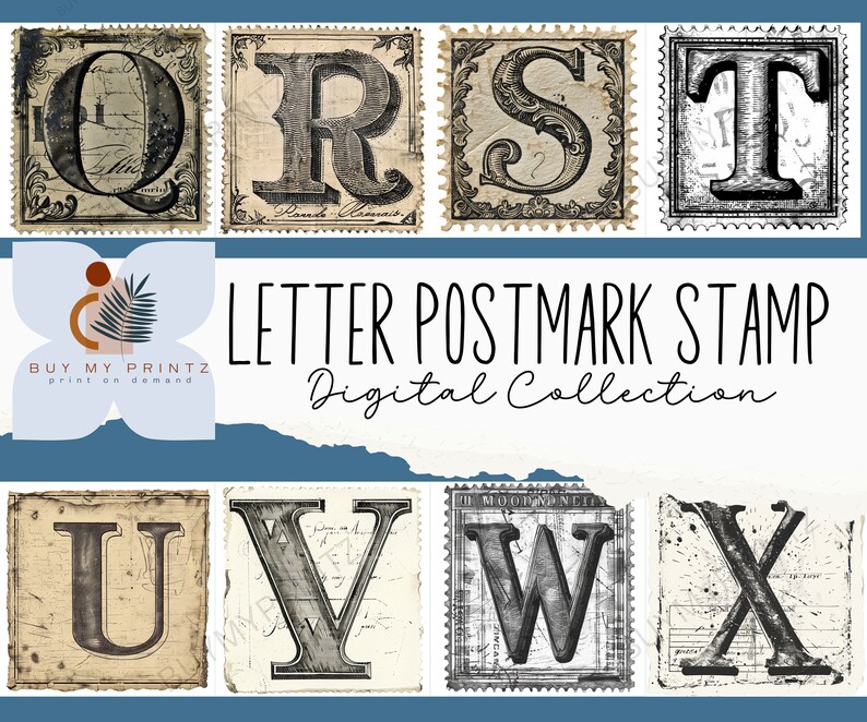 Vintage Postmark Stamp Alphabet Ephemera Pack, Printable Junk Journal ...