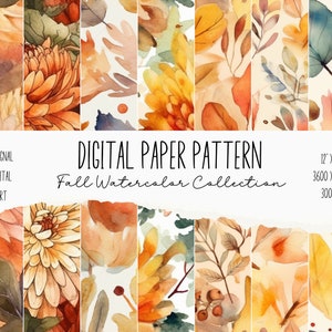 32 Fall Watercolor Digital Paper Set, Fall Flowers Pattern, Autumn ...