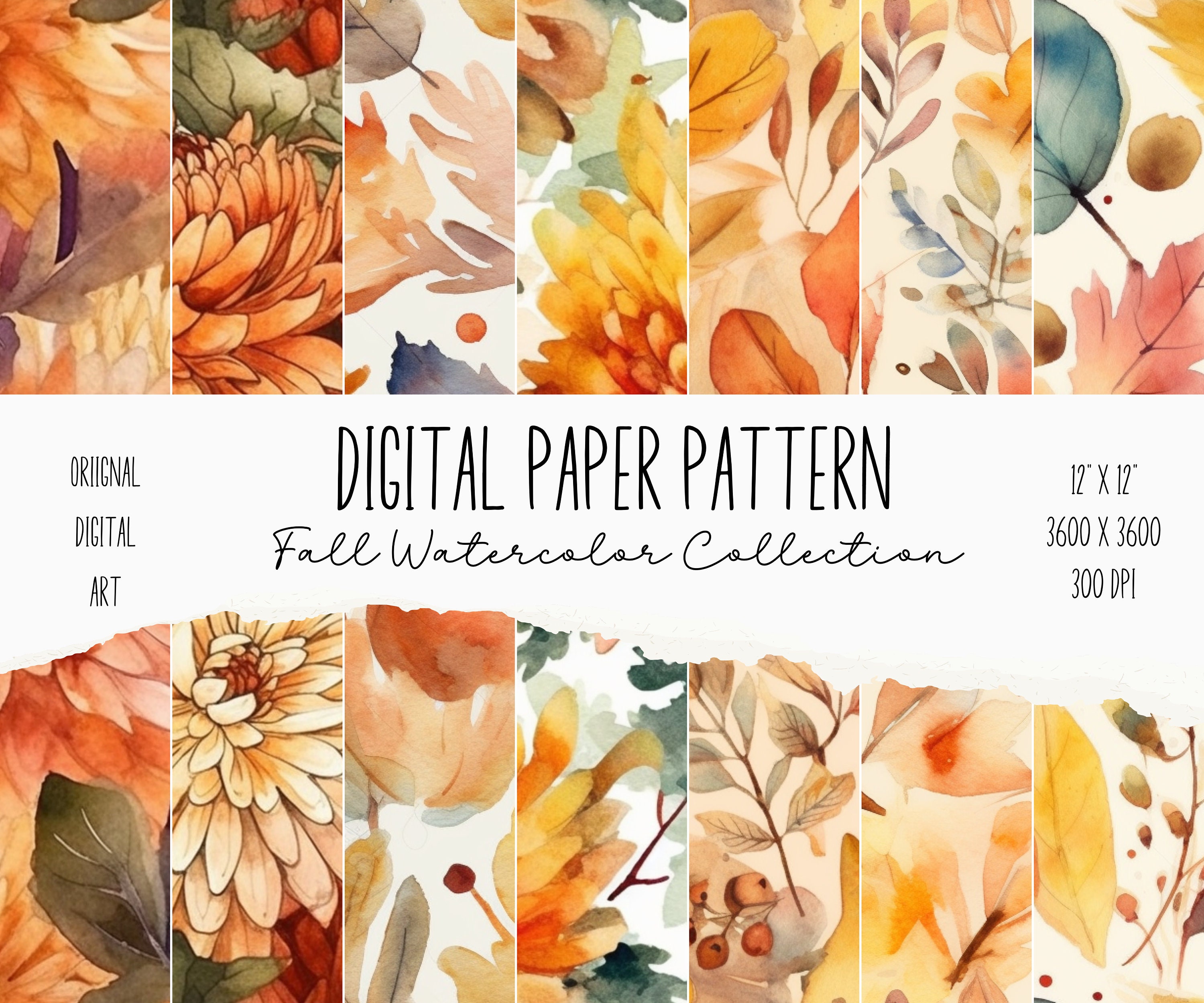 32 Fall Watercolor Digital Paper Set Fall Flowers Pattern - Etsy