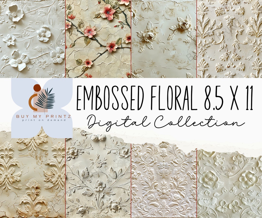 8.5 X 11 Embossed Elegant Floral Digital Paper, 24 Pages for Junk ...
