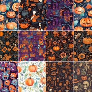 24 Halloween Seamless Digital Paper Set, Pumpkins Fall Pattern, Haunted ...