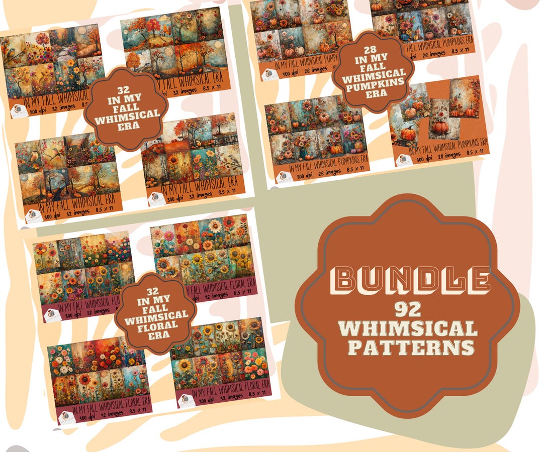 BUNDLE Fall Whimsical I Nature Digital Paper Set, 92 Whimsy Pumpkins ...