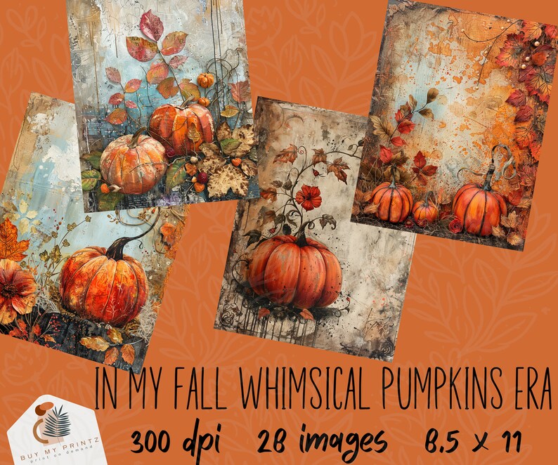 In My Fall Whimsical Pumpkins Era Sheets, 28 Mixed Media Watercolor ...