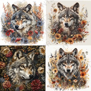 Wolf in Cottagecore Florals Clipart, Printable High Quality Pngs ...