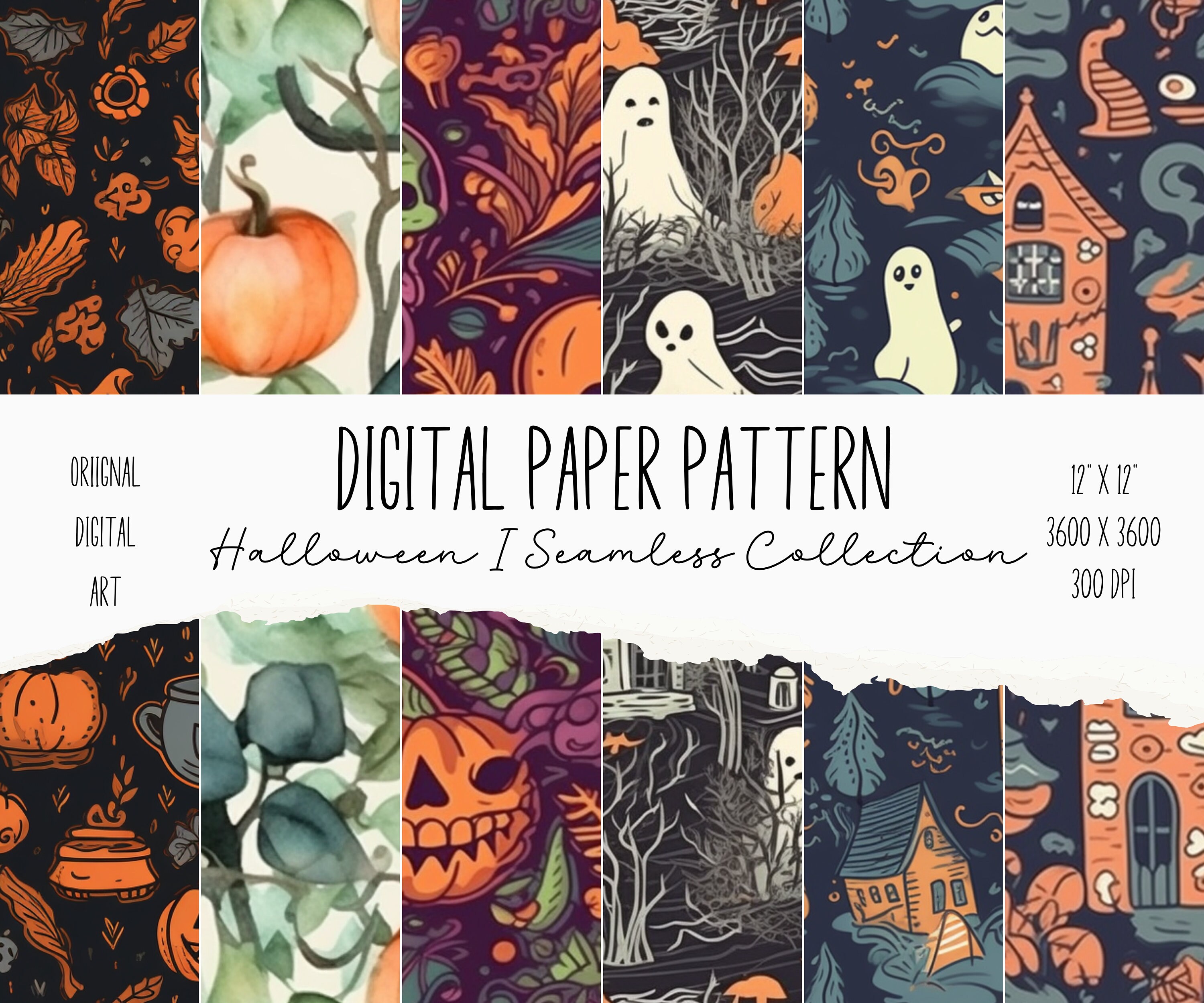 24 Halloween Seamless Digital Paper Set, Pumpkins Fall Pattern, Haunted ...